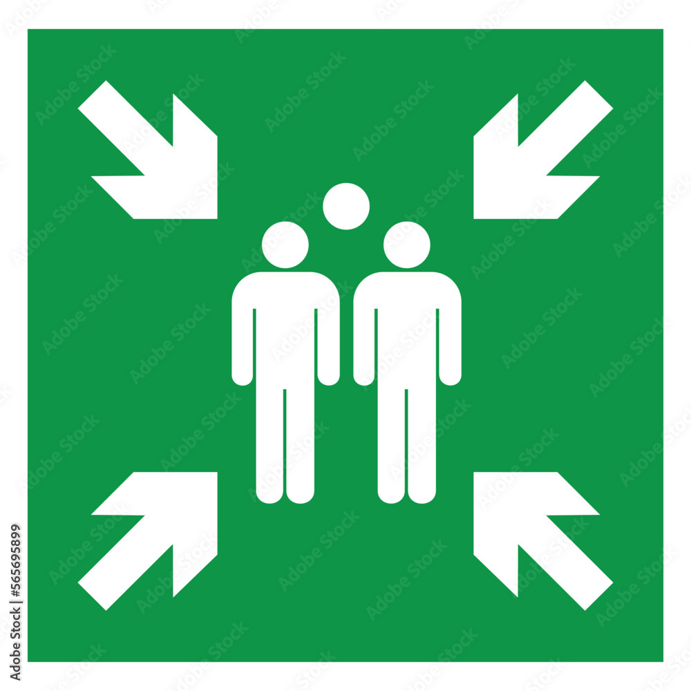 Emergency evacuation assembly point sign, collection point sign, vector ...