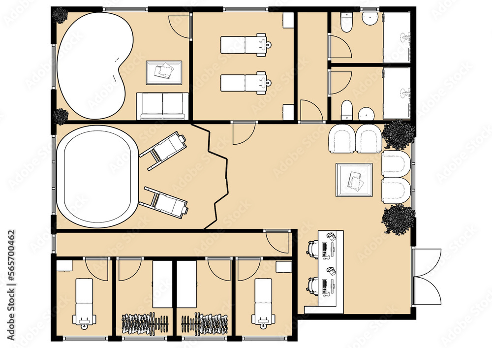 Floor Plan Spa 3d Render Of Wellness Massage Room Isometric Artwork
