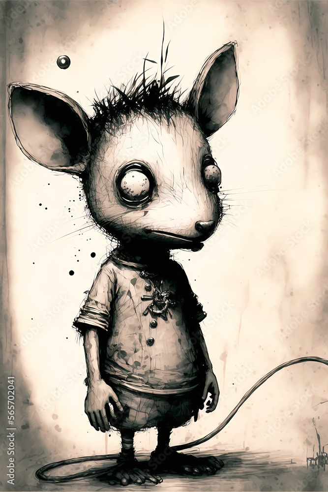 off-color rat in graphic style depressive drawing generated ai Stock ...