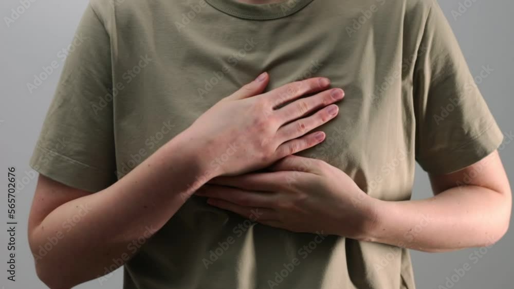 Acute pain in chest. Solar plexus ache. Painful heart attack, stress ...