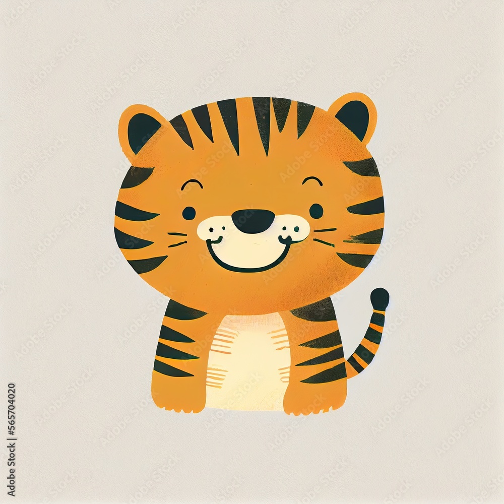 cartoon drawing of happy tiger isolated background, AI assisted ...