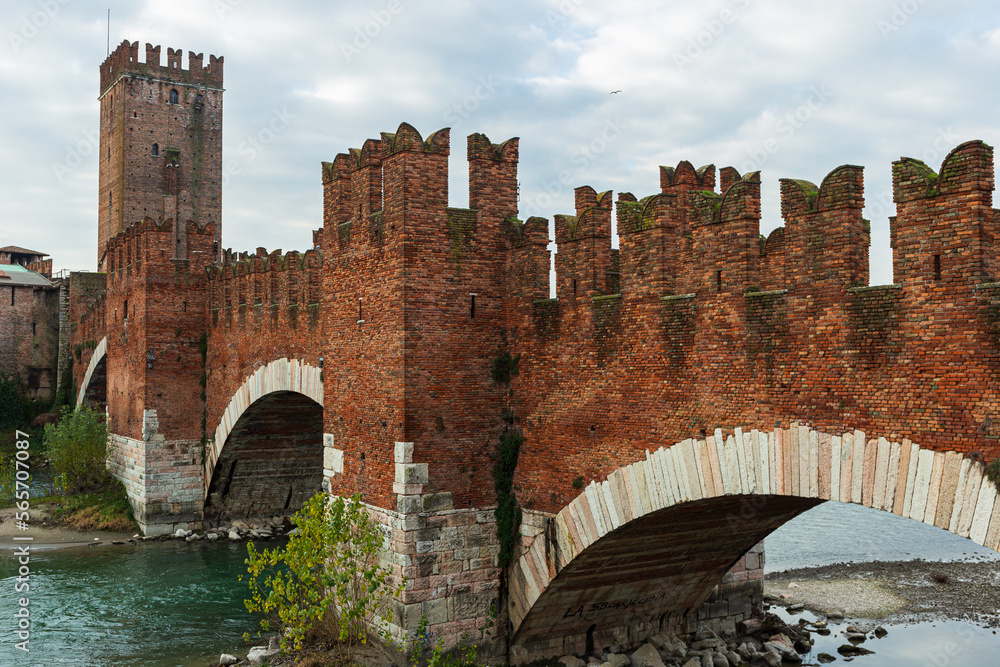 Panoramic view of Castelvecchio Bridge in Verona, Italy showcasing its ...