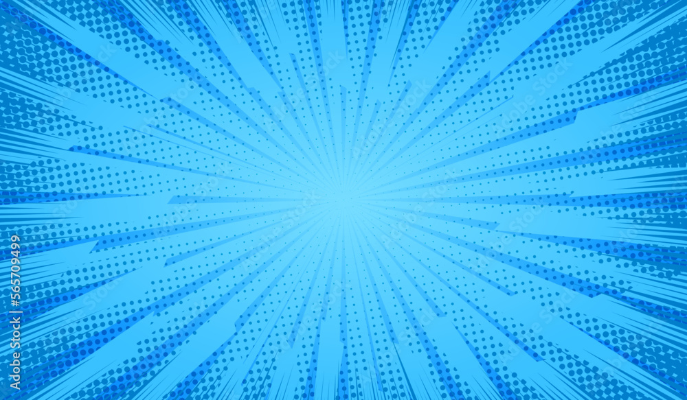 Blue comics background. Abstract lines backdrop. Bright sunrays. Design ...