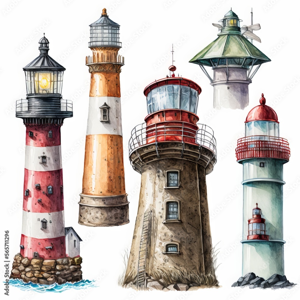 Different lighthouses, high detailed clipart on white background ...