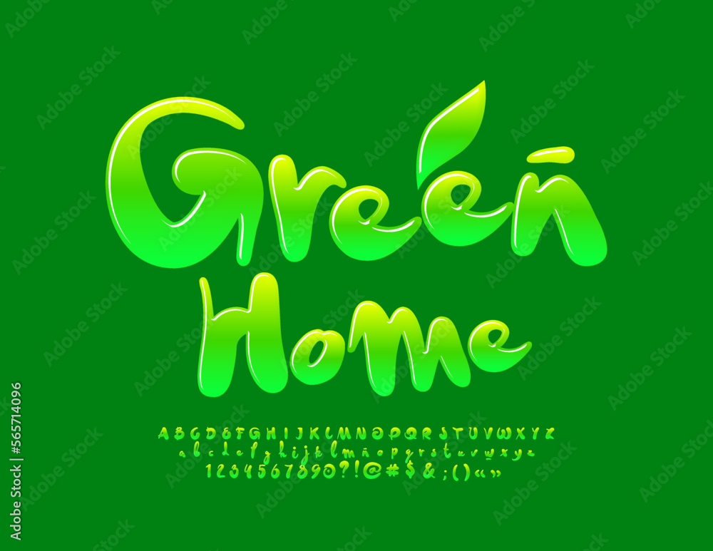 Vector eco concept Green Home. Green Glossy Font. Creative Alphabet ...