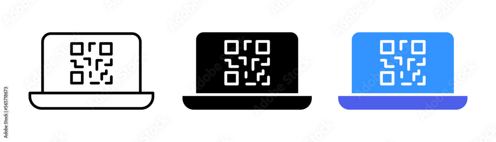 QR codes in PC set icon. Sticker, product labeling, encrypted ...