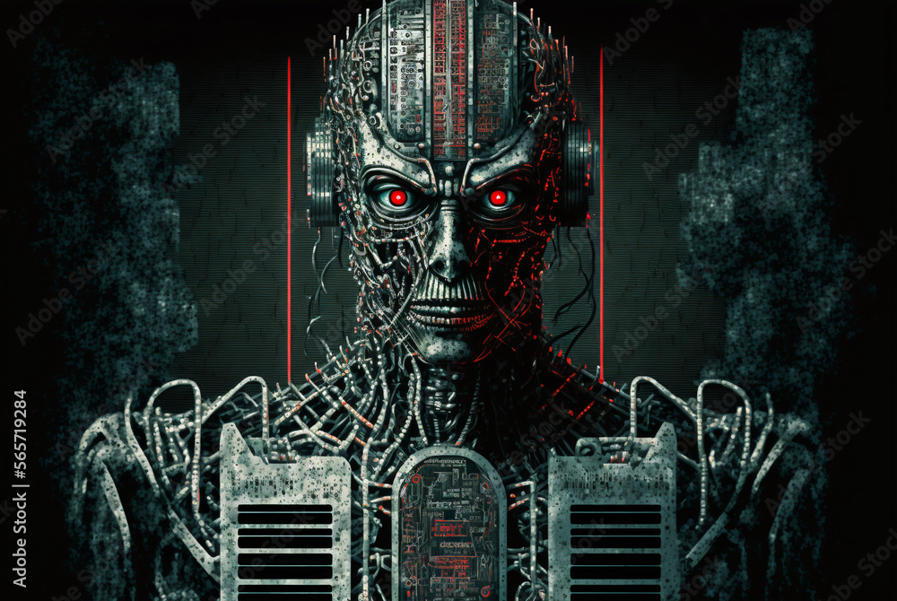 Evil artificial intelligence, robot metallicfigure, science fiction ...