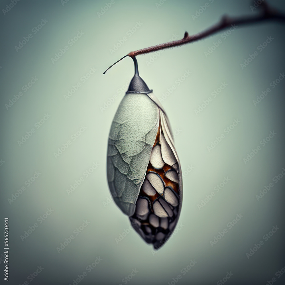 chrysalis with butterfly inside. metamorphosis. generative ai Stock ...