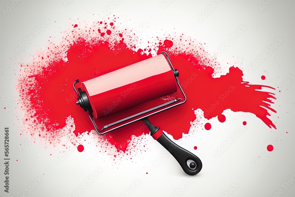 Isolated on a white backdrop, an image of a paint roller with a red ...