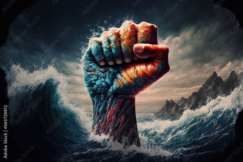 Illustration of the concept of power, a clenched male fist emerges from ...
