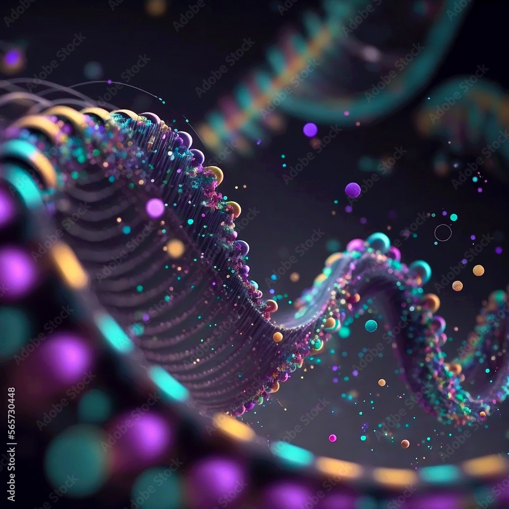 DNA Molecule Structure as multi color chains in close up. Chromosome or ...