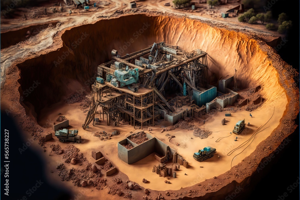 Birds eye view of a mine showing the excavation site , created with ...