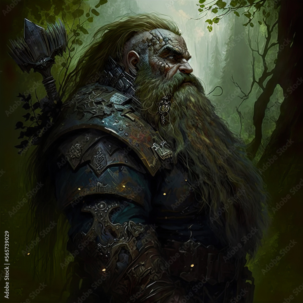 RPG dwarf paladin in a forest (AI generated) Stock Illustration | Adobe ...