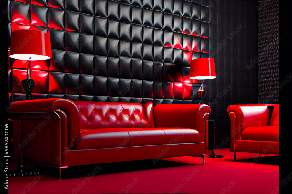 Red Interior of luxury nightclub, restaurant. Lounge bar. Generative AI ...