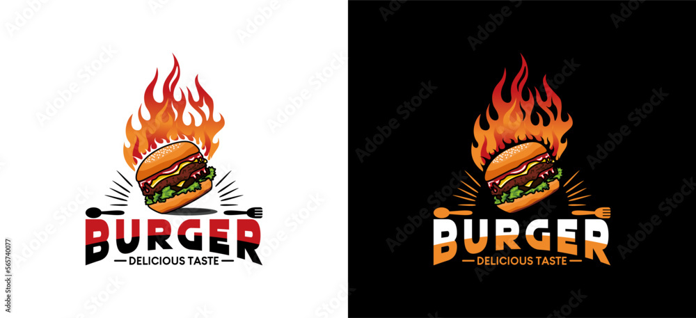 Hot burger logo design, buger and fire vector illustration Stock Vector ...