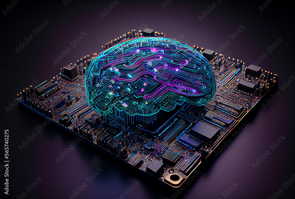 human brain as processor of a computer circuit board, neural network ...