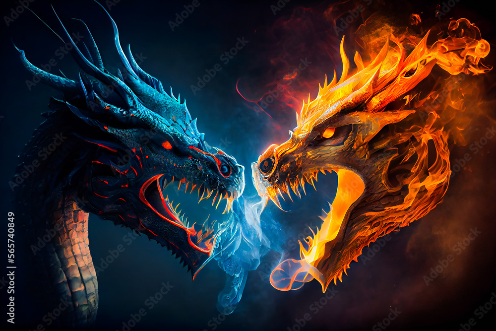 Two fire breathing dragons. Dragons fighting. Generative AI. Stock ...