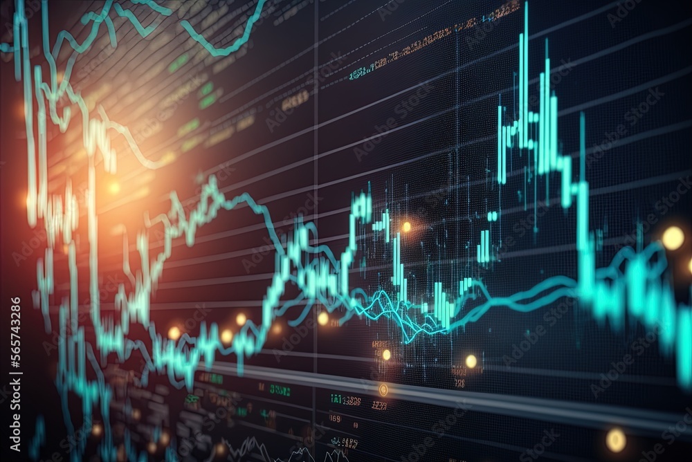 ภาพประกอบสต็อก Futuristic stock chart with blurred movement and ...