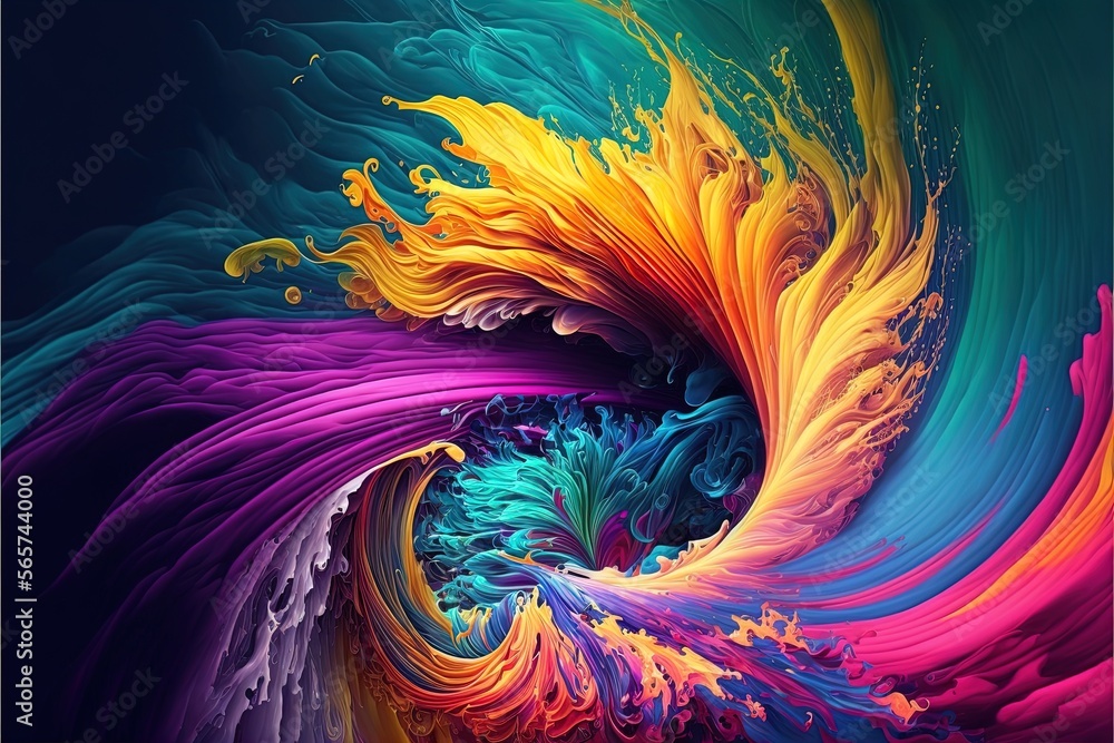 Abstract colorful bright vivid colors liquid acrylic paint motion flow ...