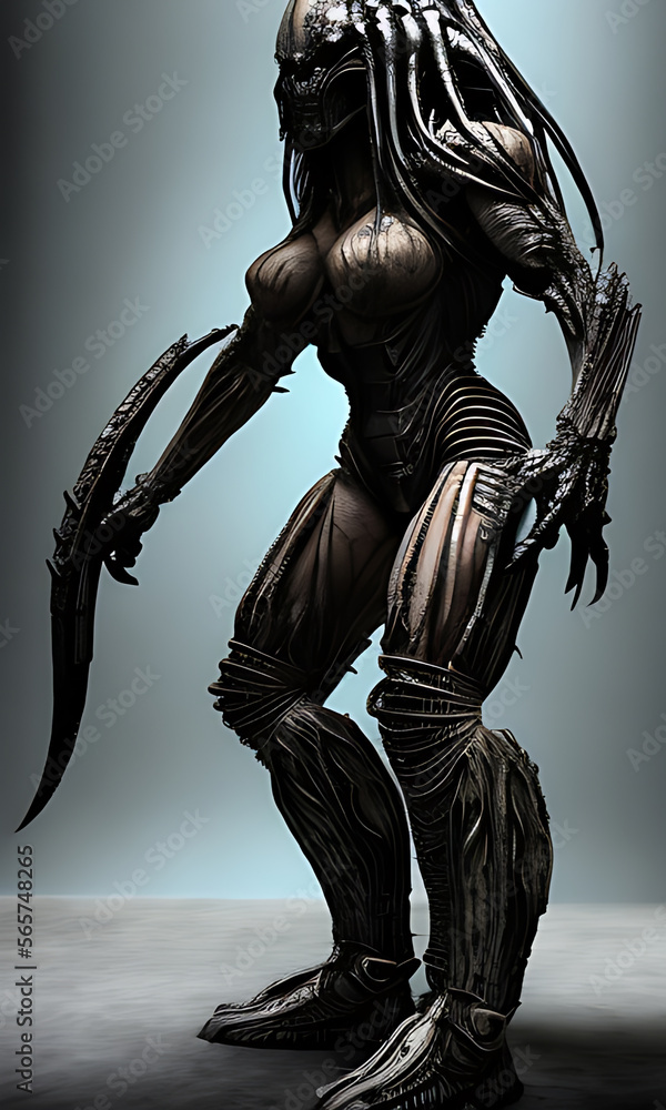 Generative Ai - Female alien warrior, 3D render, intricate details dark style artwork Stock ...