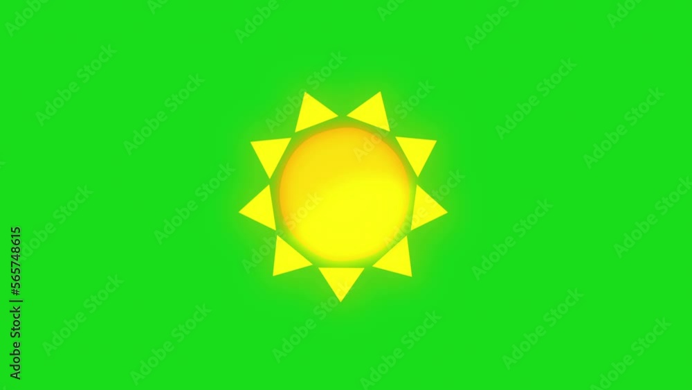 Cartoon stylized 2D sun shining on black background, green screen ...