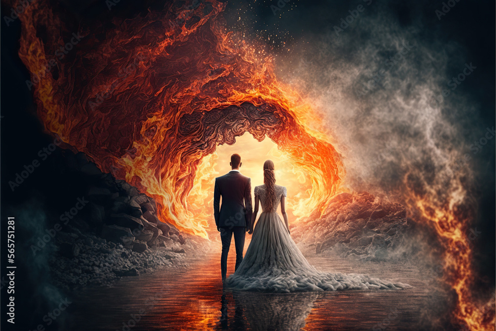 Created with Generative AI technology. Unhappy bride and groom in ...