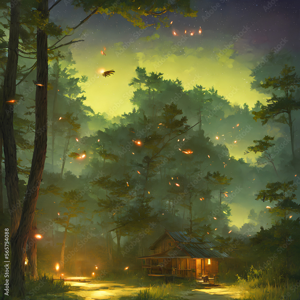 Meadow Forest With Fireflies 03- Background for Level Design, RPG and ...