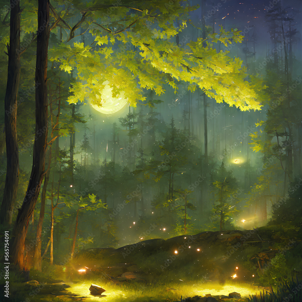 Meadow Forest With Fireflies 02- Background for Level Design, RPG and ...