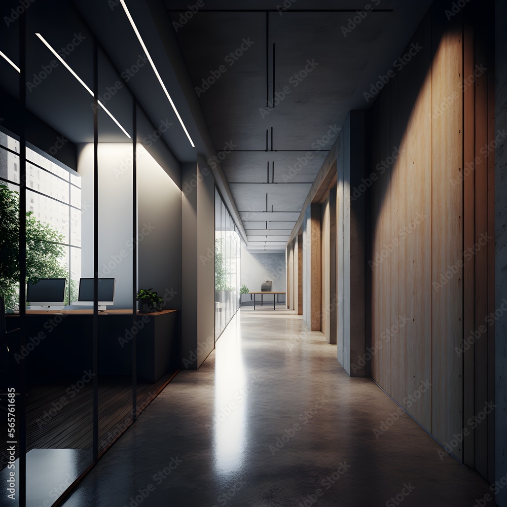 interior of an ultra modern office Polished concrete floors wood ...