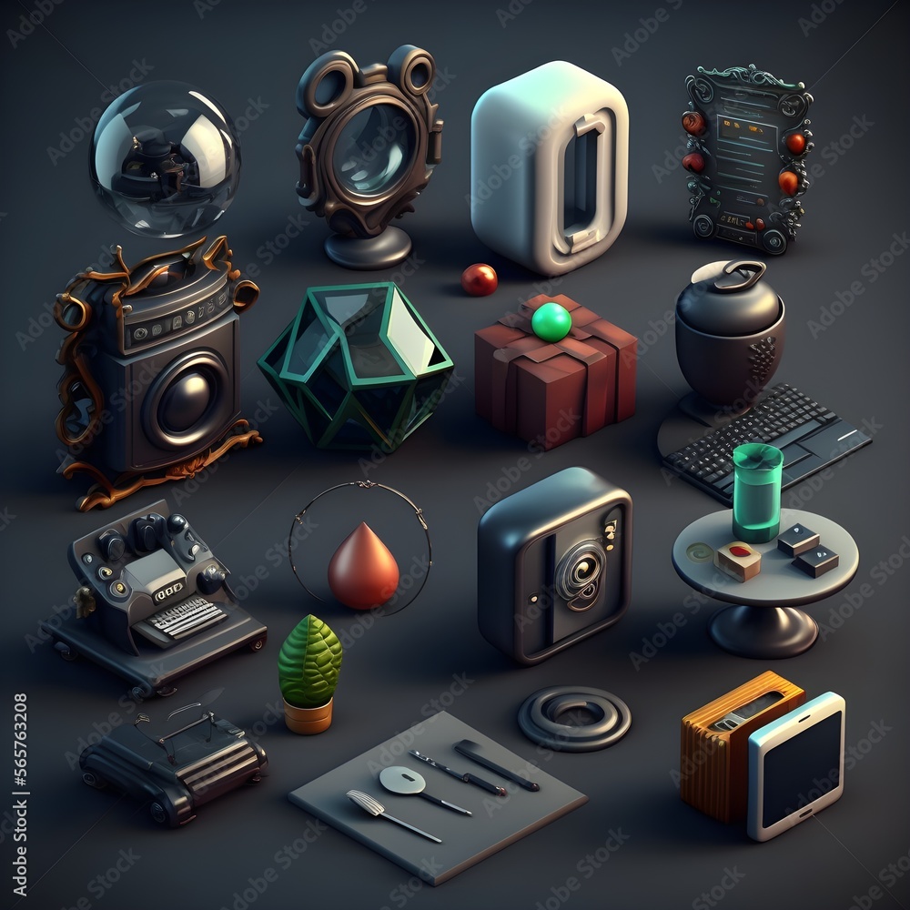 webdesign 3d icon set vray unreal engine octane render Stock Illustration | Adobe Stock