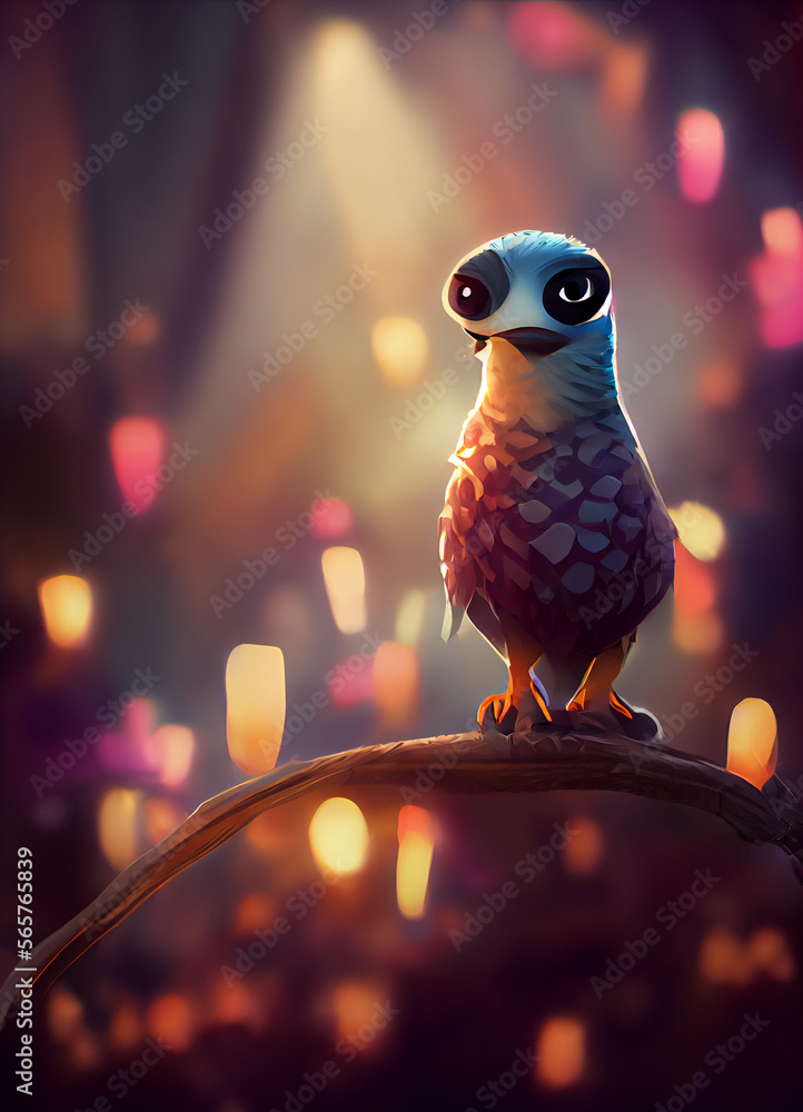 Cute, adorable cartoon, animation bird of a cinematic universe ...