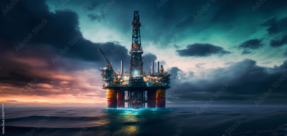 Banner Offshore petroleum platform oil rig and gas at cold frozen sea ...