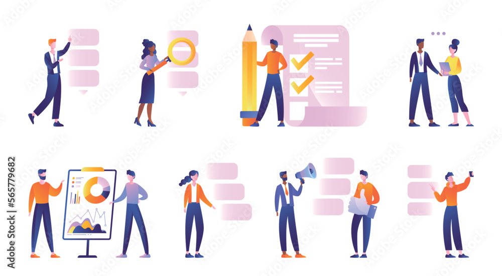 Business people working set. Collection of scenes with business ...