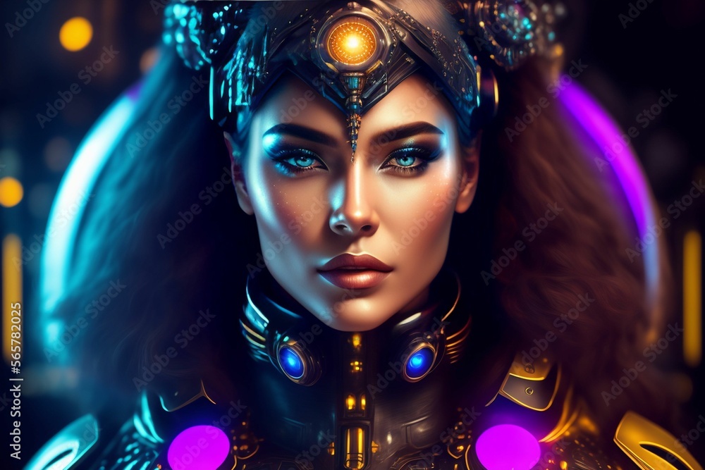 Artificial Intelligence in Action: Humanoid Cyber Girl with Neural Network Processing Big Data ...