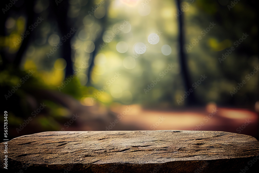 Empty stone table for product advertising display in fresh green jungle ...