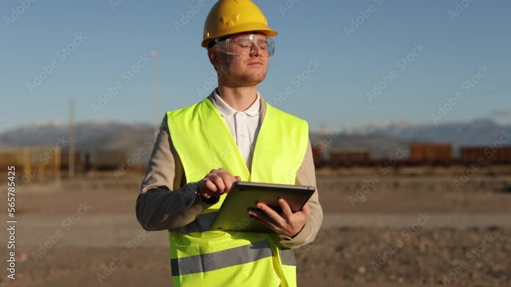 Video Engineer railway under checking construction process oil cargo ...