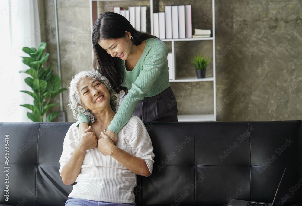 Candid attractive beautiful mum sit at cozy sofa couch living room in ...
