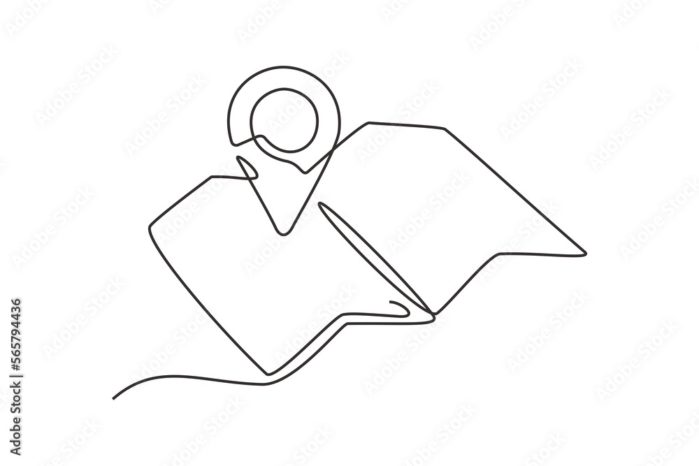 Continuous line drawing of paths and Location markers. Pin between a ...