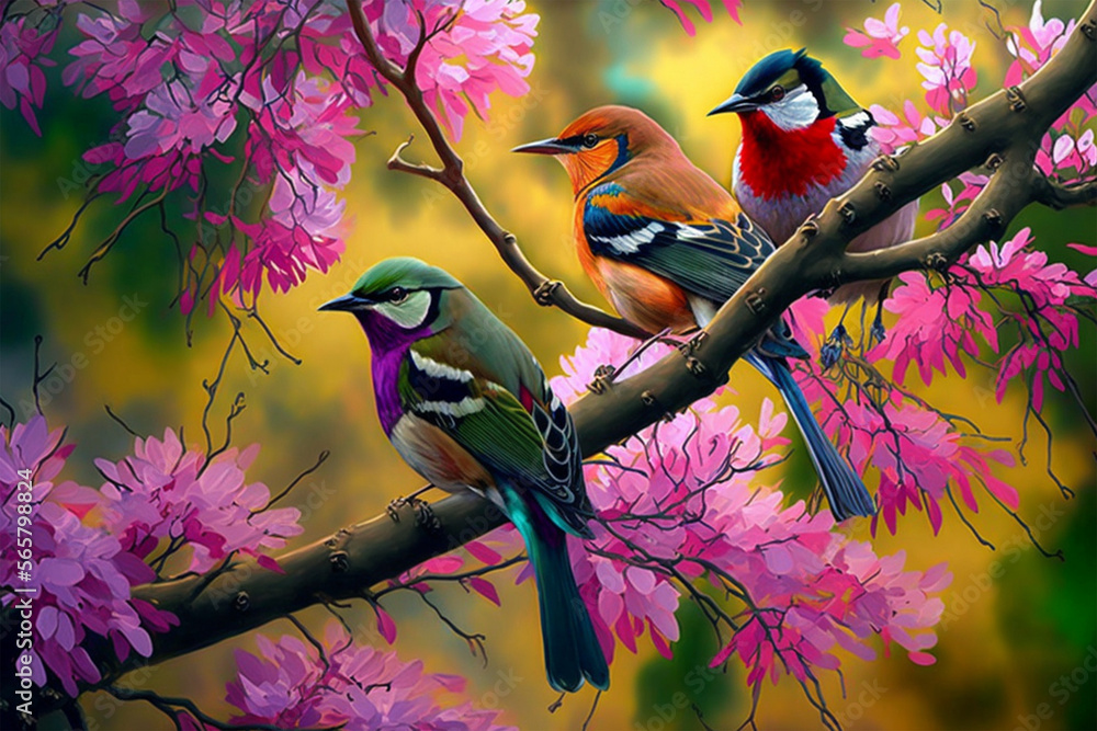 Cute little spring birds (AI Generated) Stock Illustration | Adobe Stock