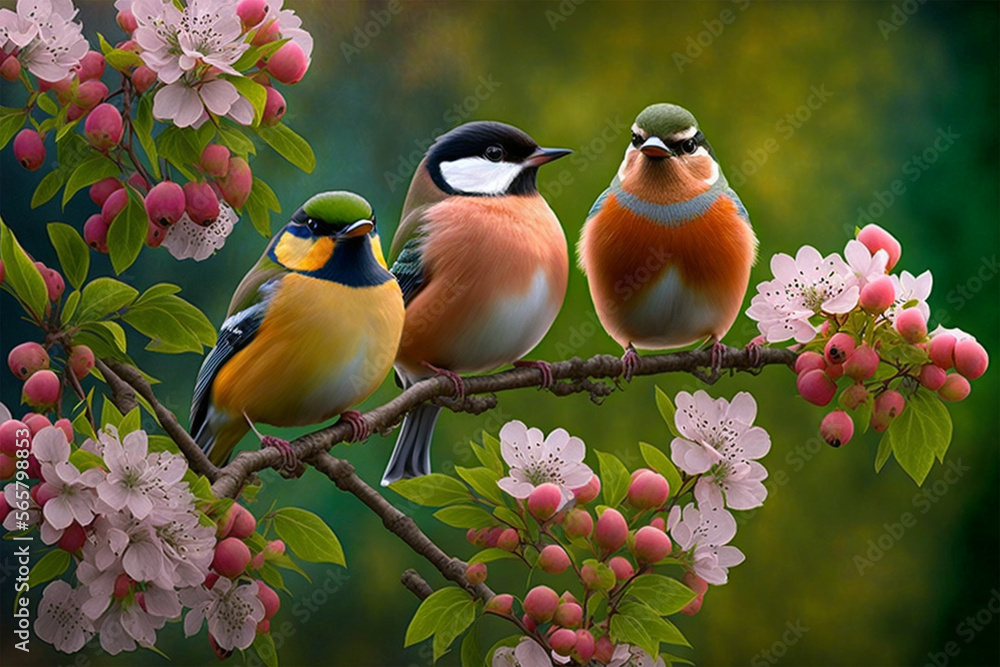 Cute little spring birds (AI Generated) Stock Illustration | Adobe Stock