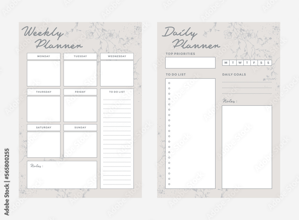 Daily and weekly planner template set of planner and to do list. Stock ...