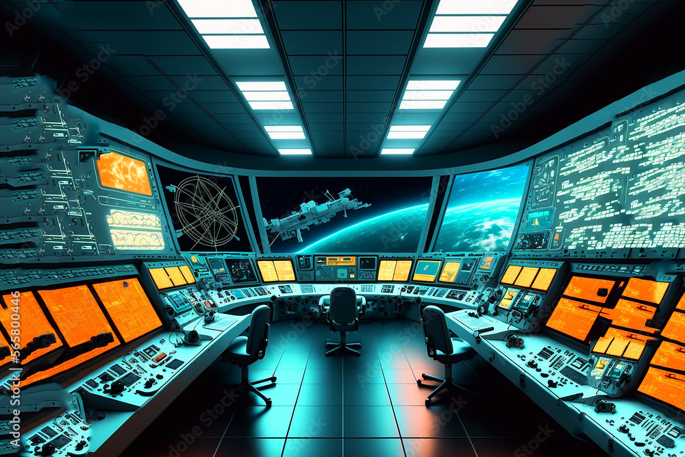 super huge space port, large mission control center. Generative AI ...