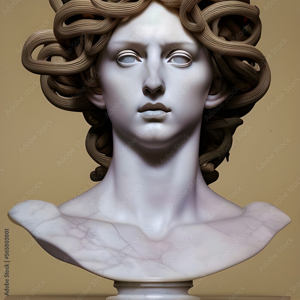 Generative AI Image Featuring A White Marble Bust Of Medusa Otherwise generative-ai-image-featuring-a-white-marble-bust-of-medusa-otherwise