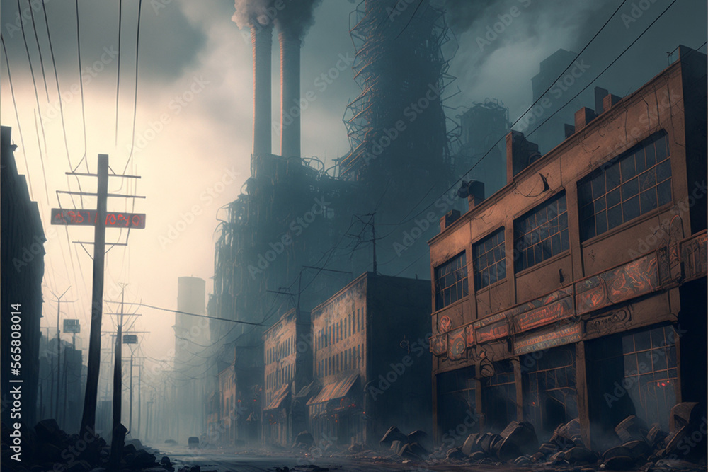 Polluted City with Toxic smoke and covered sky. Environmental disaster ...