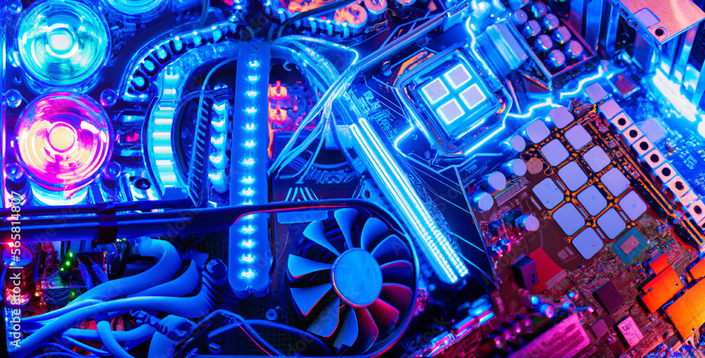 Cyberpunk Enthusiast Computer Motherboard Surface with Hardware ...