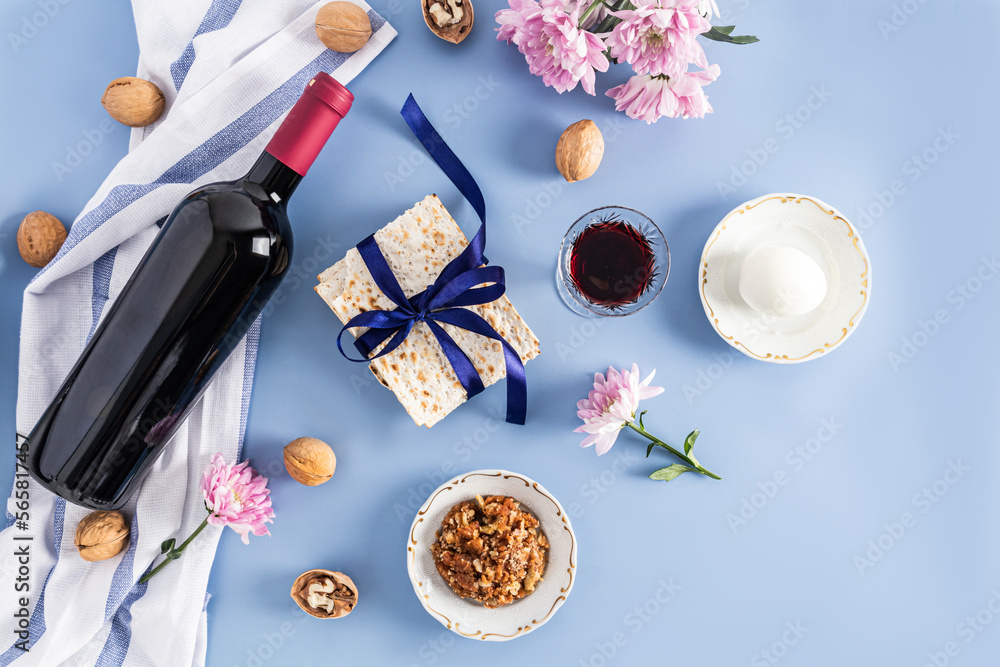 festive background of the Jewish Passover. traditional products and ...