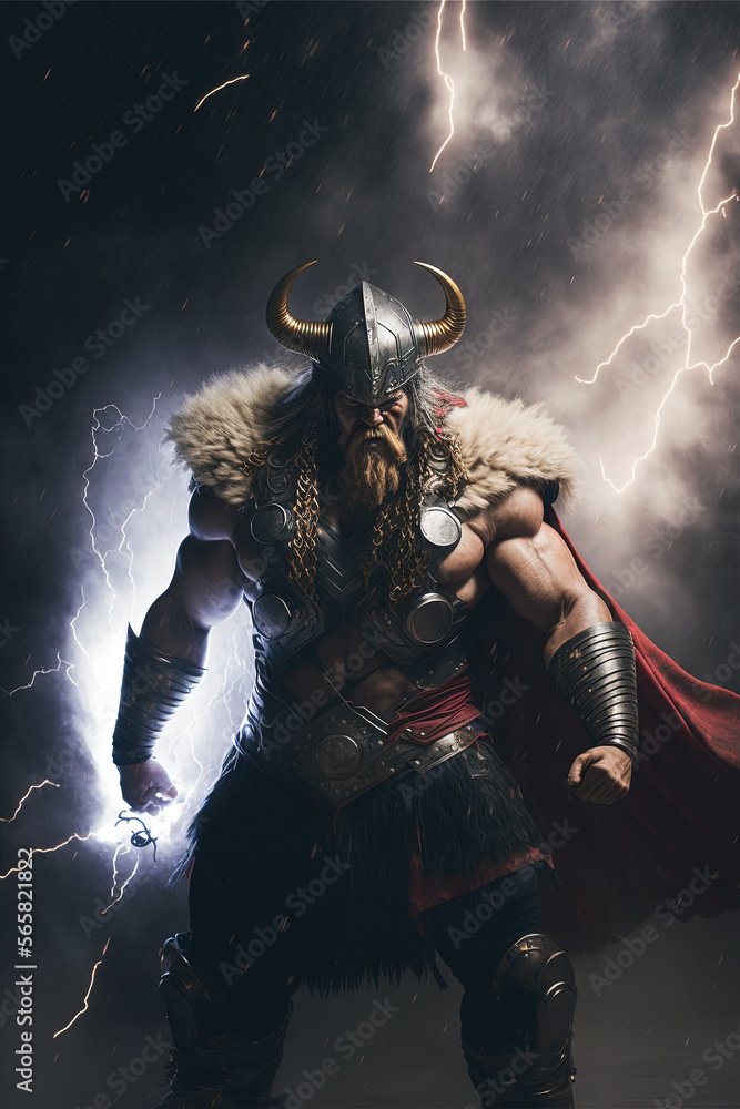Norse mythology, Thor, God of thunder, Generative AI Stock Illustration ...