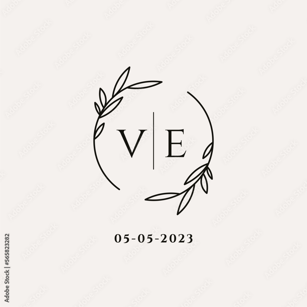 Vetor de Letter VE wedding monogram logo design with simple natural ...
