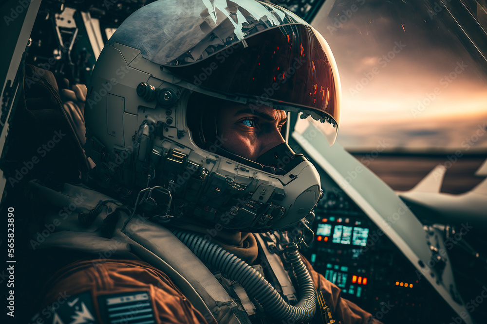 Fighter pilot in new gen fighter cockpit, Generative AI Stock ...