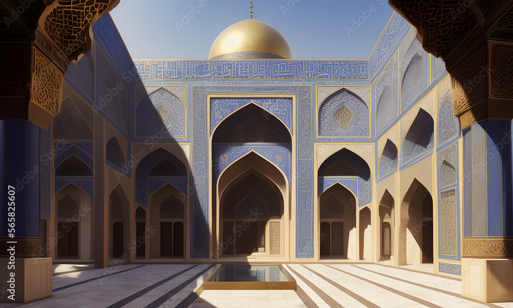 Persian architecture temple volume atrium light full of rose hanging ...